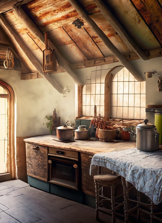 Old historical kitchen stock illustration. Illustration of living ...