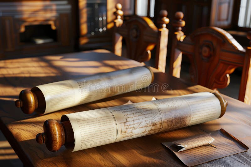 Old Historical Knowledge Manuscript Scroll Ancient Papyrus on Table ...