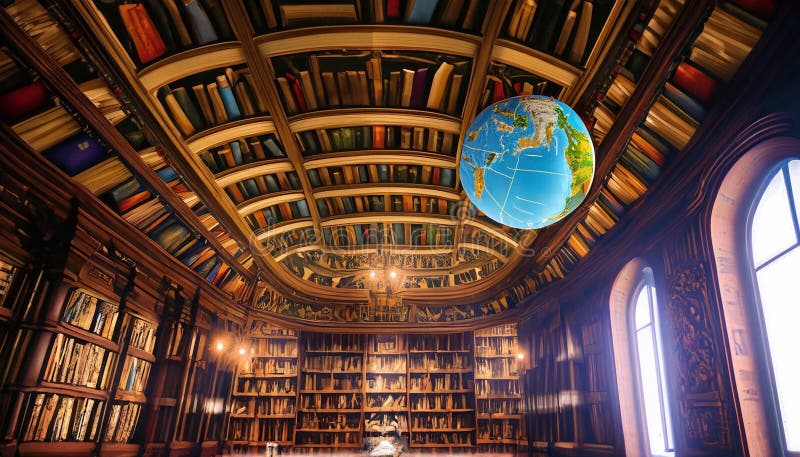 Old Historical Library with Globe Stock Photo - Image of interior ...