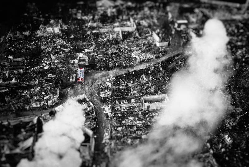 Old Home after Fire and Burned Everything in the Area. Top View and ...