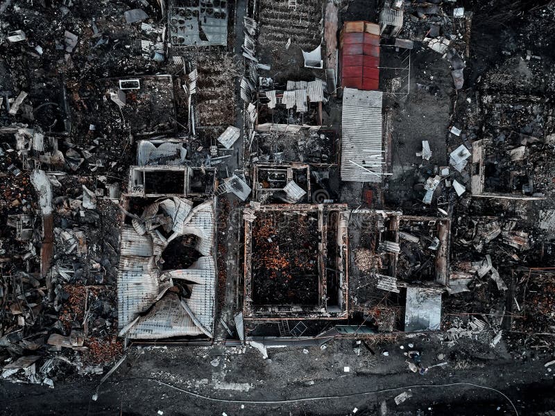 Old Home after Fire and Burned Everything in the Area. Top View and ...