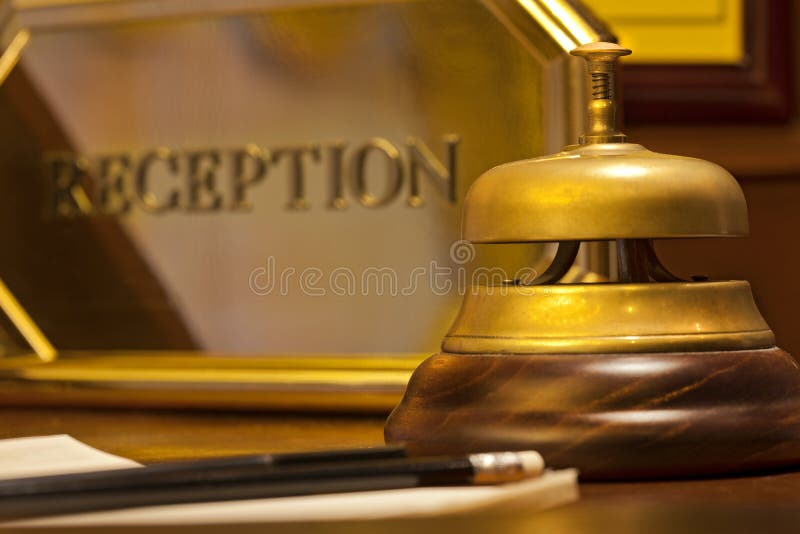 Old Hotel Bell on a Wood Stand Stock Photo - Image of counter ...