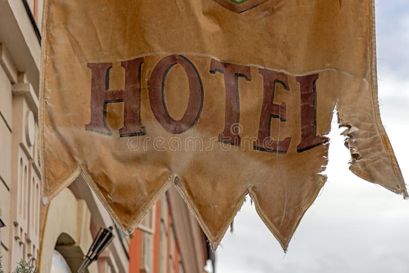 Old Hotel Torn Flag stock image. Image of letters, poor - 337495783