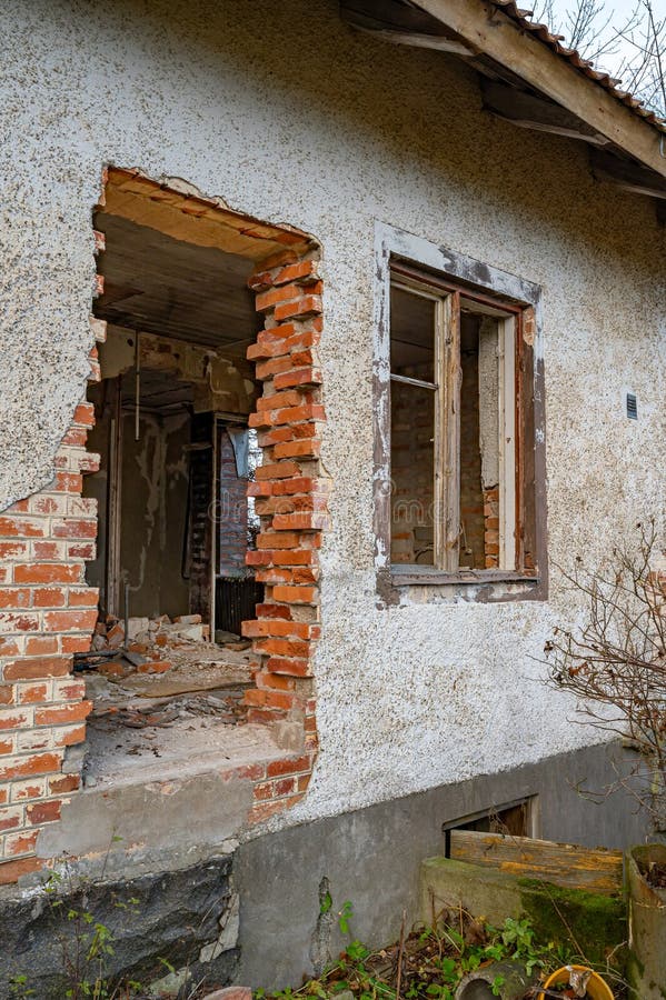 Old House with Big Hole in Brick Wall Stock Photo - Image of house ...