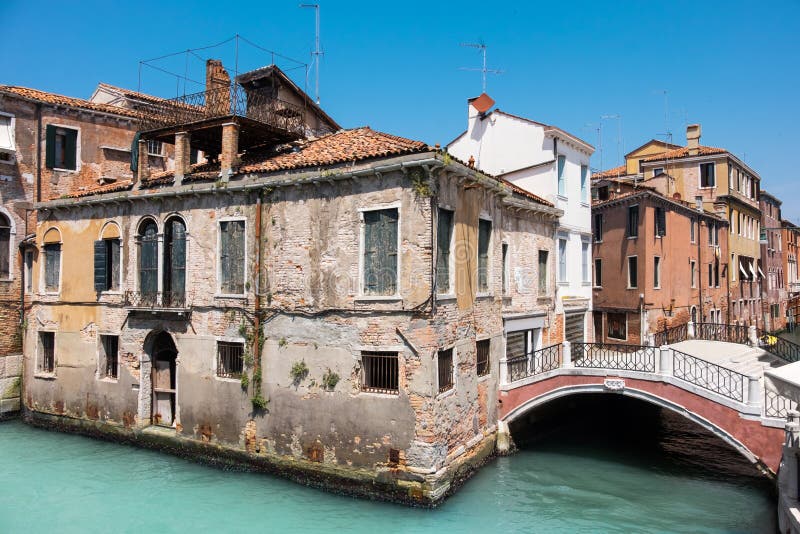 Old House and a Bridge in Central Venice in Italy Stock Image - Image ...