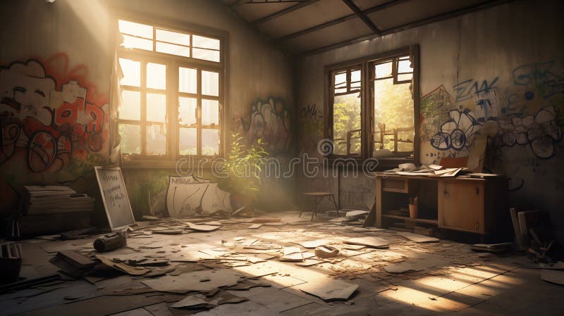 Old House with Broken Windows and Graffiti. Abandoned, Messy and ...