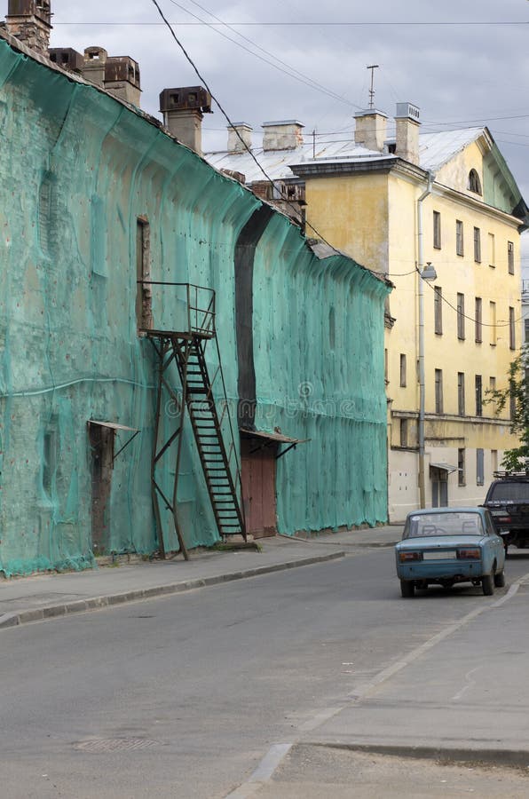Old House Covered Green Facade Mesh Stock Image - Image of facade ...