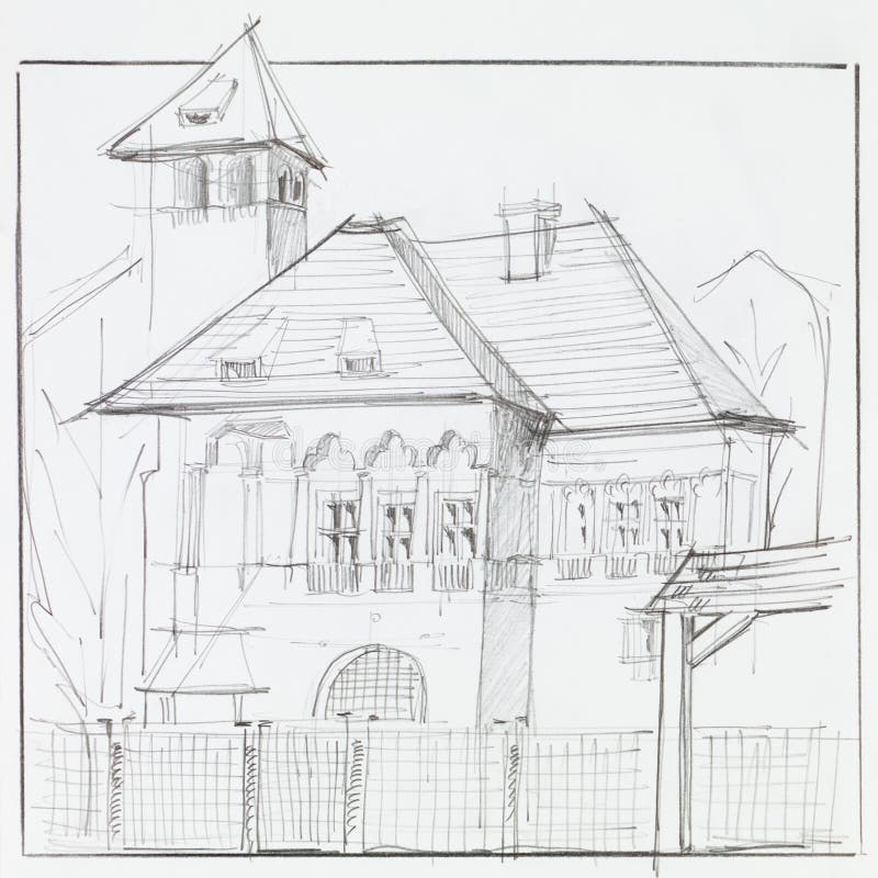 Old House Facade with Traditional Decoration Stock Illustration ...