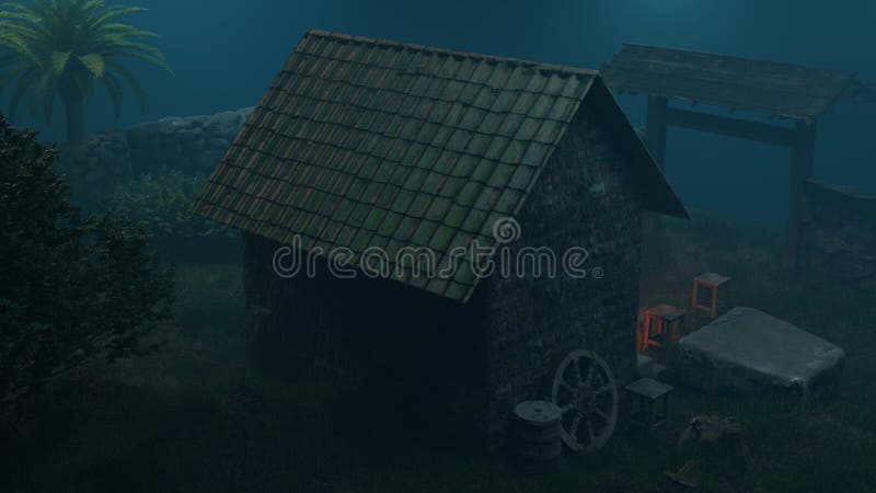 The Old House in the Fog at Night Stock Image - Image of light, house ...