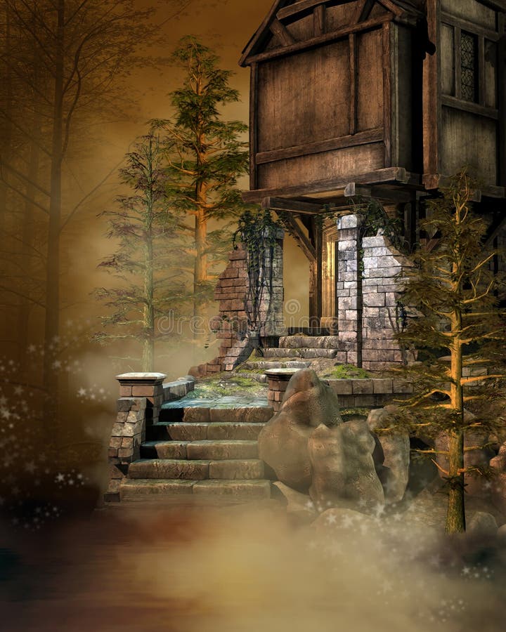 Old house in the forest stock illustration. Illustration of wooden ...
