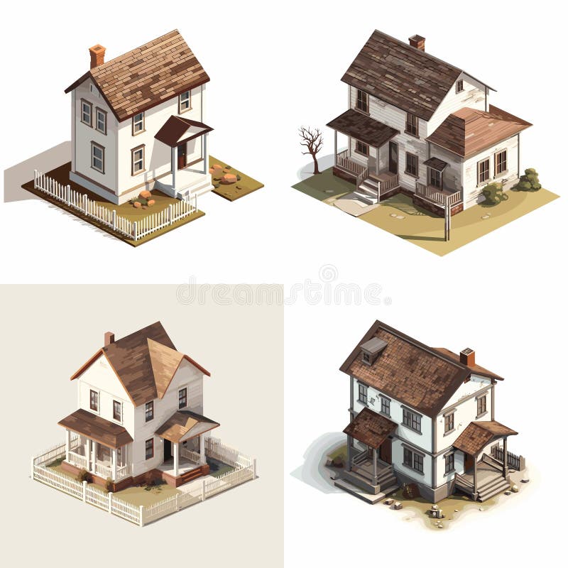 Old House Isometric Vector Flat Minimalistic Isolated Illustration ...