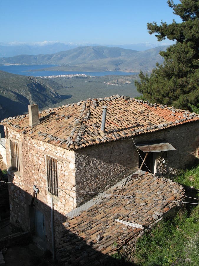 Old House and Mountain Scenery Near Delphi Stock Photo - Image of ...