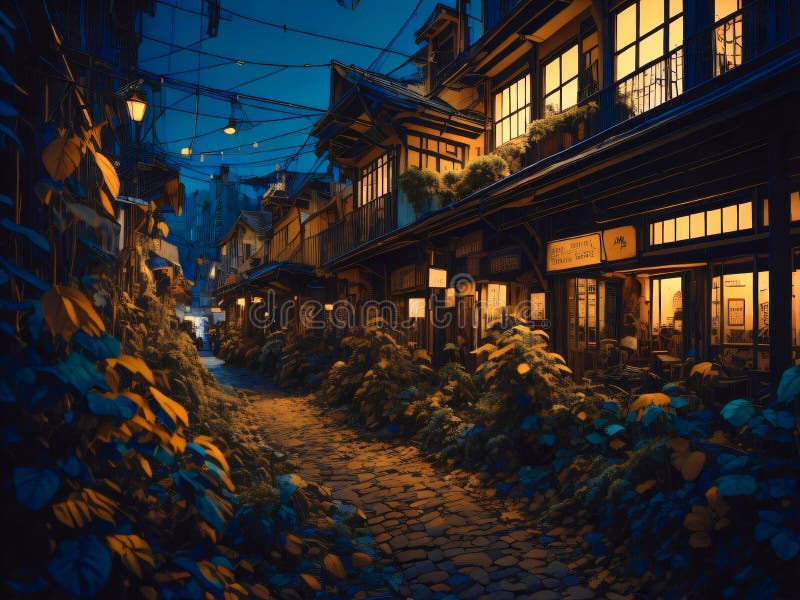 Old House at Night with Dim Lights Stock Illustration - Illustration of ...