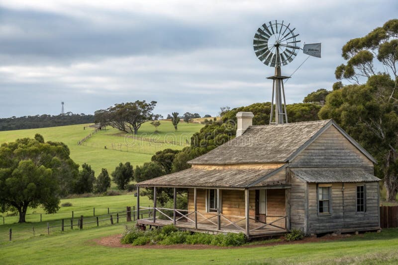 Old House at Perrys Paddock with Windmill in Perth Stock Illustration ...