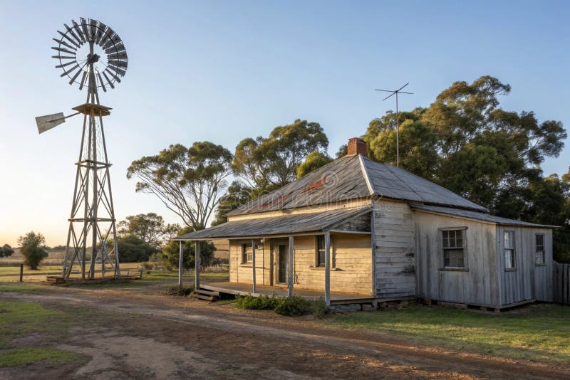 Old House at Perrys Paddock with Windmill in Perth Stock Illustration ...