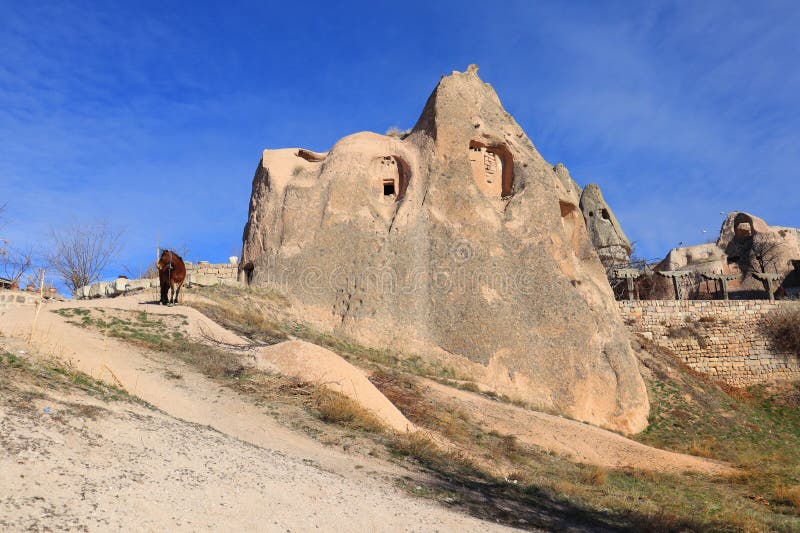 Old House in the Rocks in Uchisar, Cappadocia, Turkey Stock Image ...