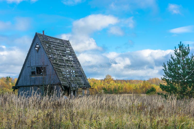 The Old House Standing Alone in a Field. Stock Image - Image of ...