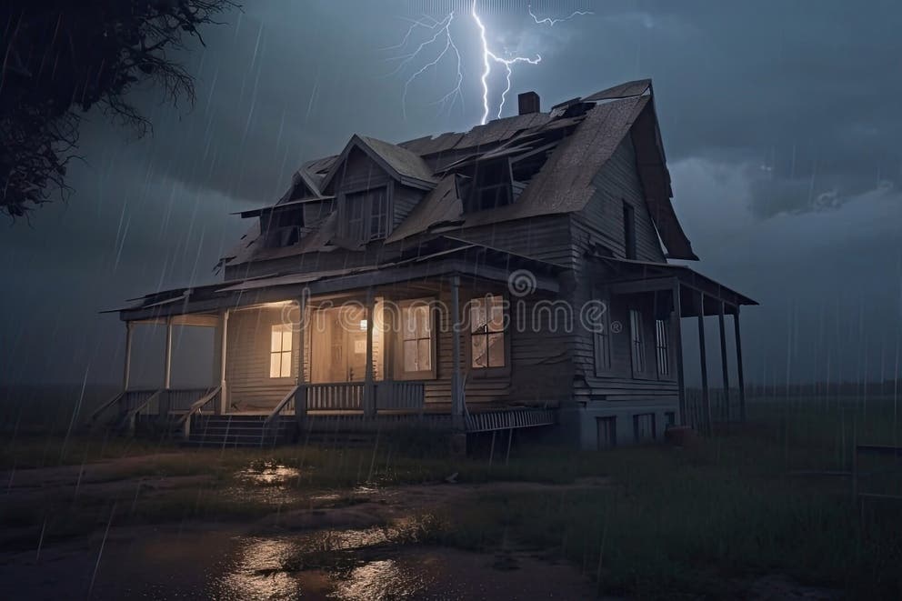 Old House during a Thunderstorm, Generative AI Stock Illustration ...