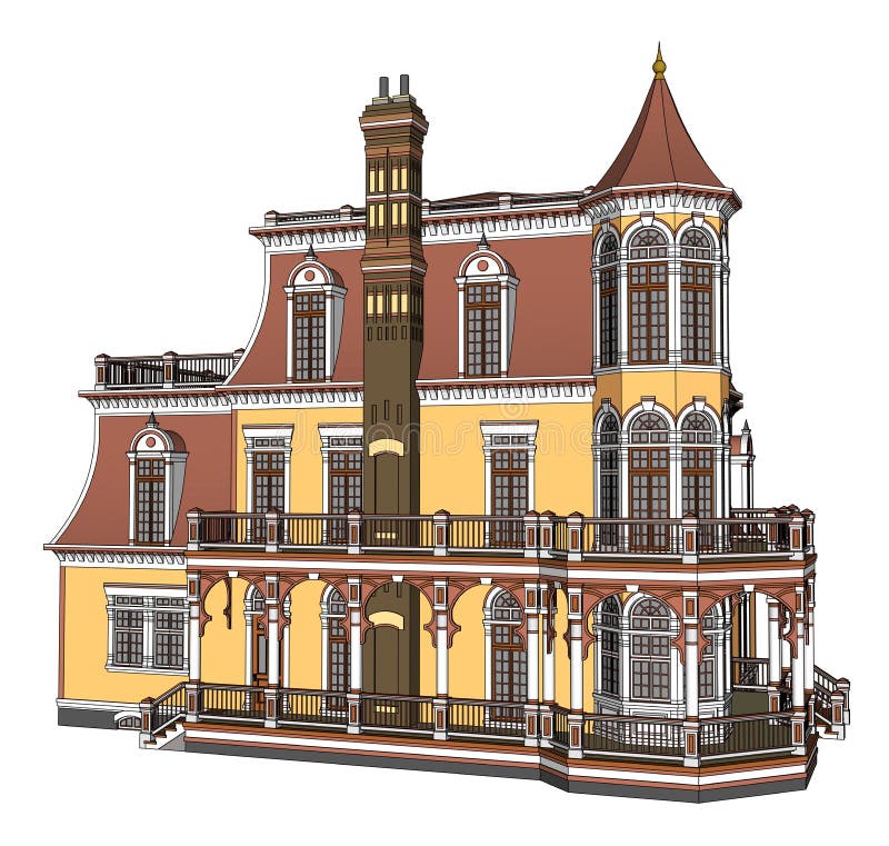 Old House in Victorian Style. Illustration on White Background. Species ...