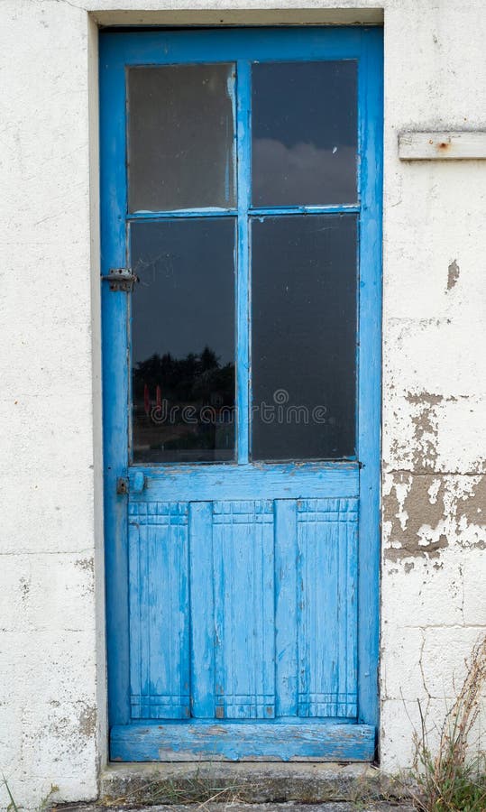 Old House White Wall with Blue Door Stock Photo - Image of home, door ...