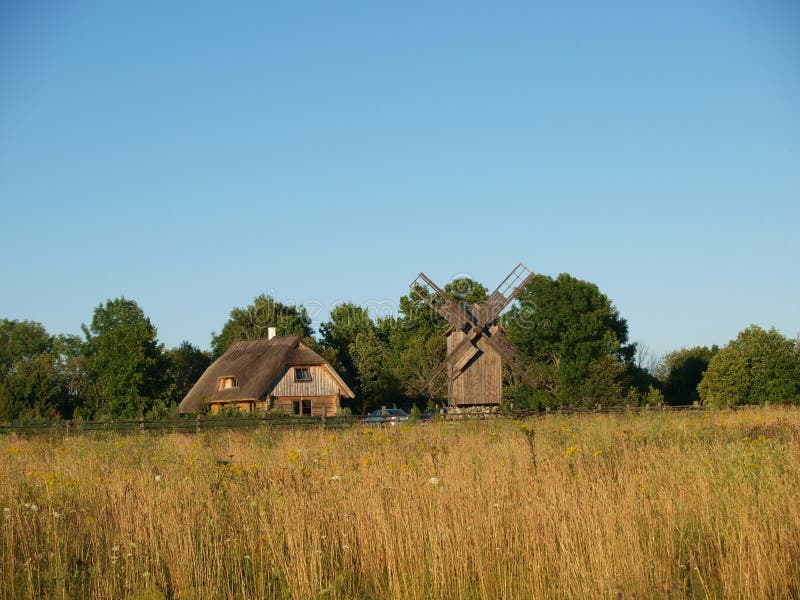 Old house and windmill stock photo. Image of roof, blue - 18413702