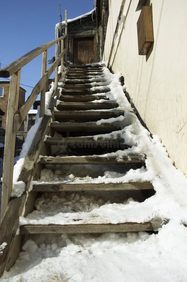 Old house in winter stock photo. Image of stairs, district - 716644