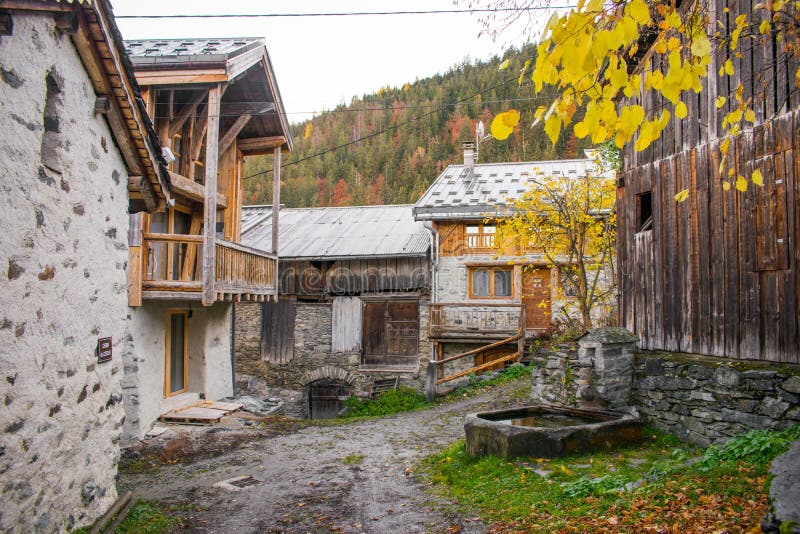 Old houses in alps village stock image. Image of life - 136265143