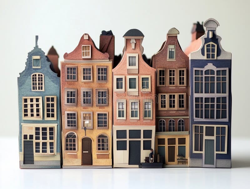 Old Houses in Amsterdam Papercraft Lightbox Stock Illustration ...