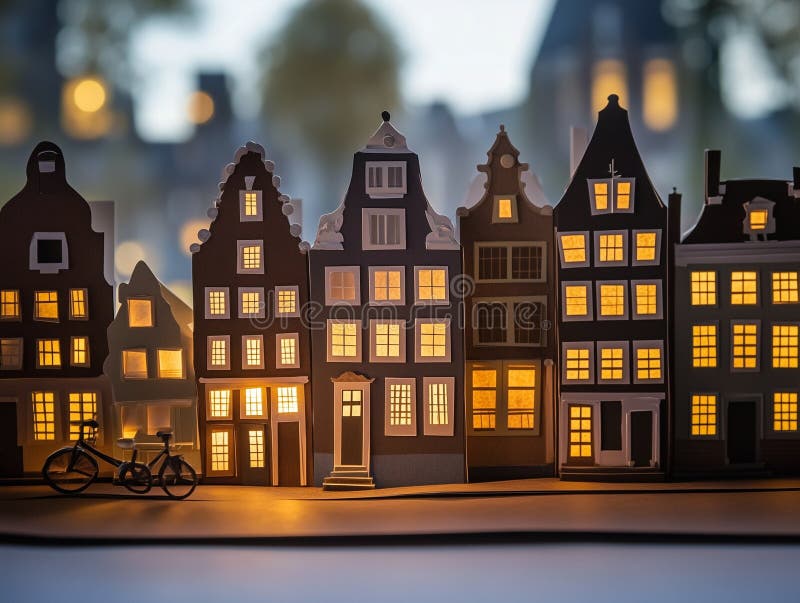 Old Houses in Amsterdam Papercraft Lightbox Stock Illustration ...
