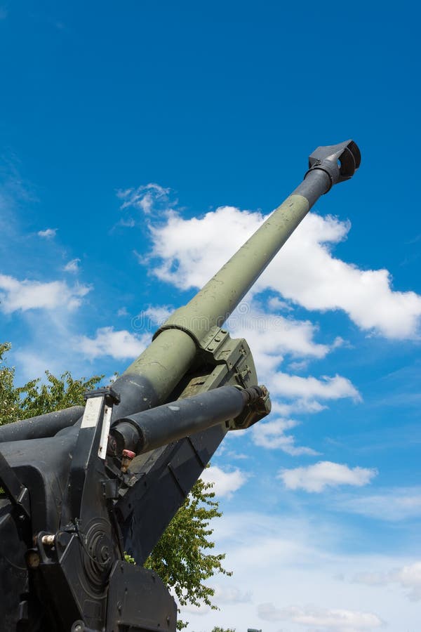 Old Howitzer Gun Barrel Aimed Skyward Stock Image - Image of battle ...