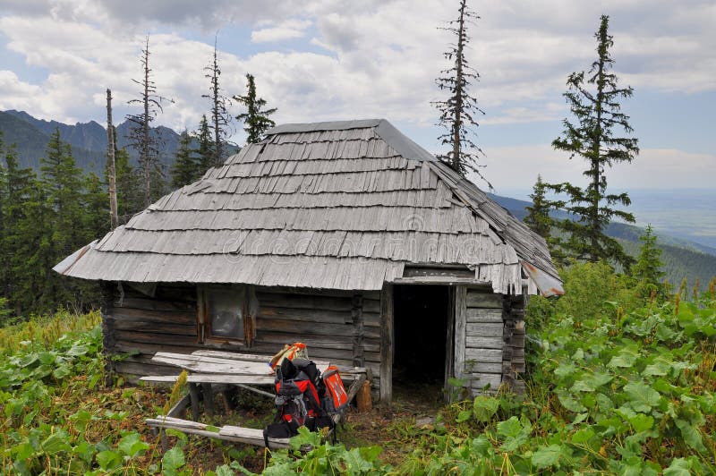 Old Wooden Hunters Hut Up in the Mountains Stock Photo - Image of ...