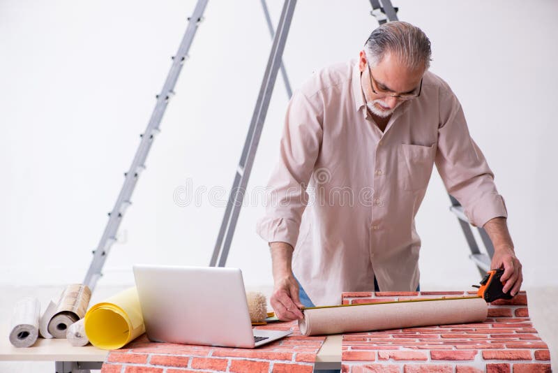 Old Husband Contractor in Home Renovation Concept Stock Photo - Image ...