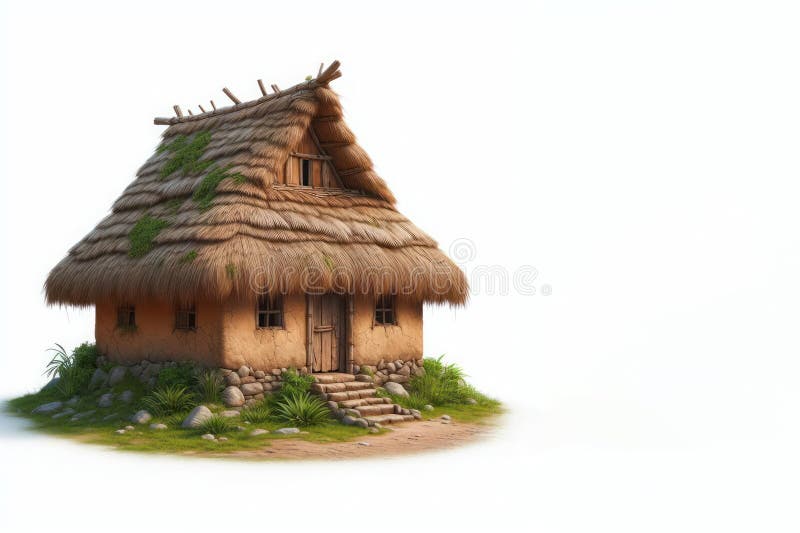 An Old Hut with a Thatched Roof. Space for Text. Stock Photo - Image of ...