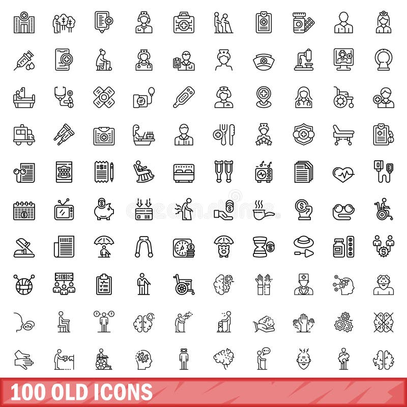 100 Old Icons Set, Outline Style Stock Vector - Illustration of ...