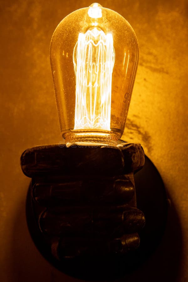 An Old Incandescent Lamp with a Large Luminous Base. Retro Light Bulb ...