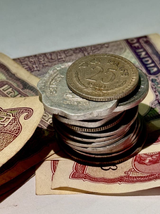 Old Indian currency stack stock photo. Image of coins - 352504680