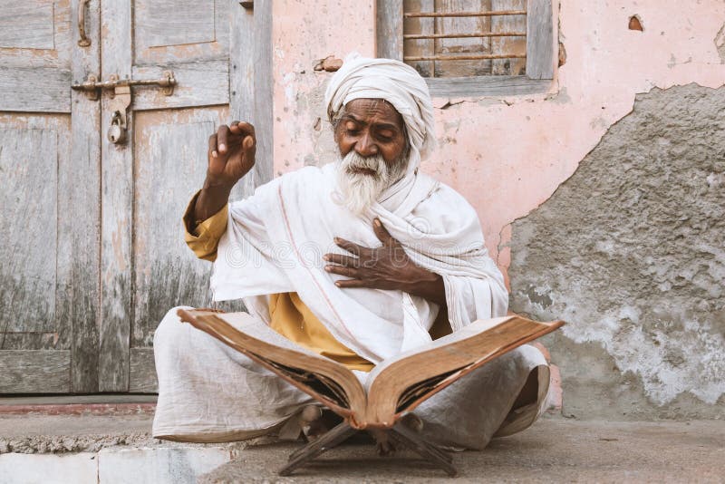 Old Indian Sadhu Reading Scriptures. Stock Photo - Image of festival ...