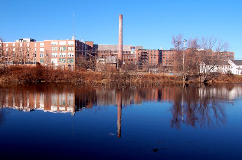 Old Industrial Factory by River. Stock Image - Image of wind, smoke ...