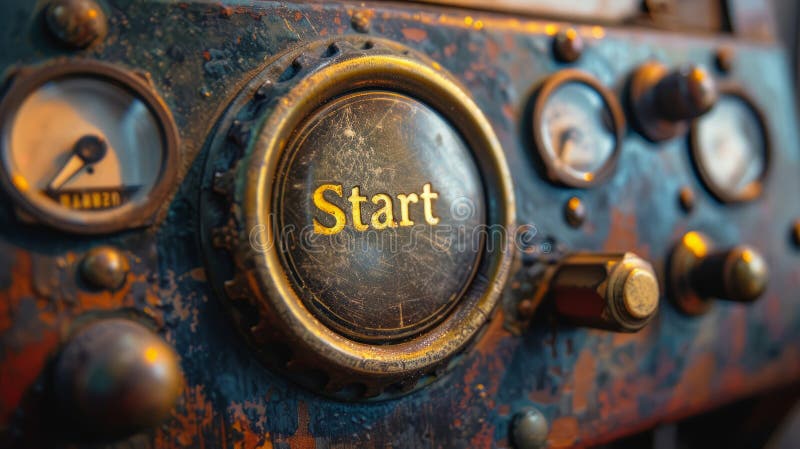 Old Industrial Machinery Start Button. Stock Image - Image of ...