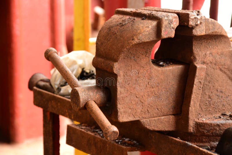Old Rusty Vice on Steel Table Stock Image - Image of industry, table ...