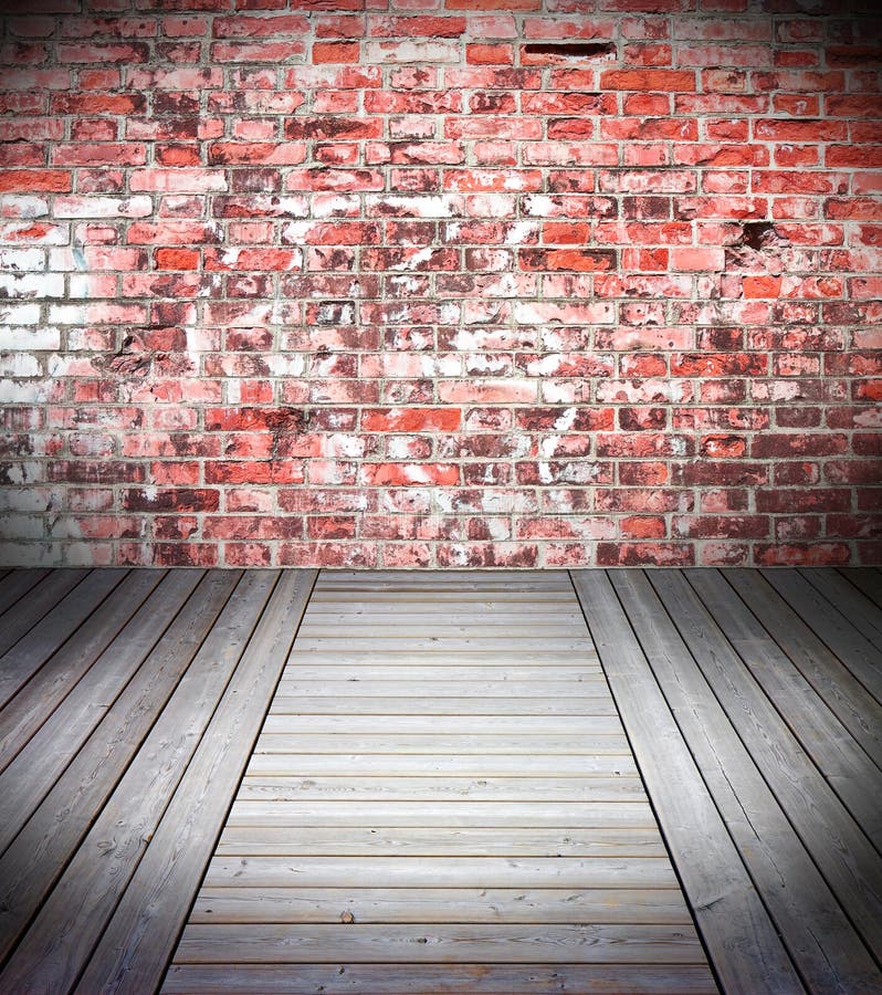 Old Interior with Colored Brick Wall and Wooden Floor Stock Image ...