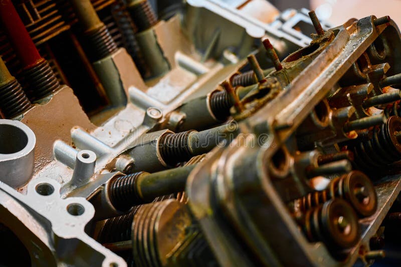 Old Internal Combustion Engine of Car with Rust in Workshop Stock Photo ...