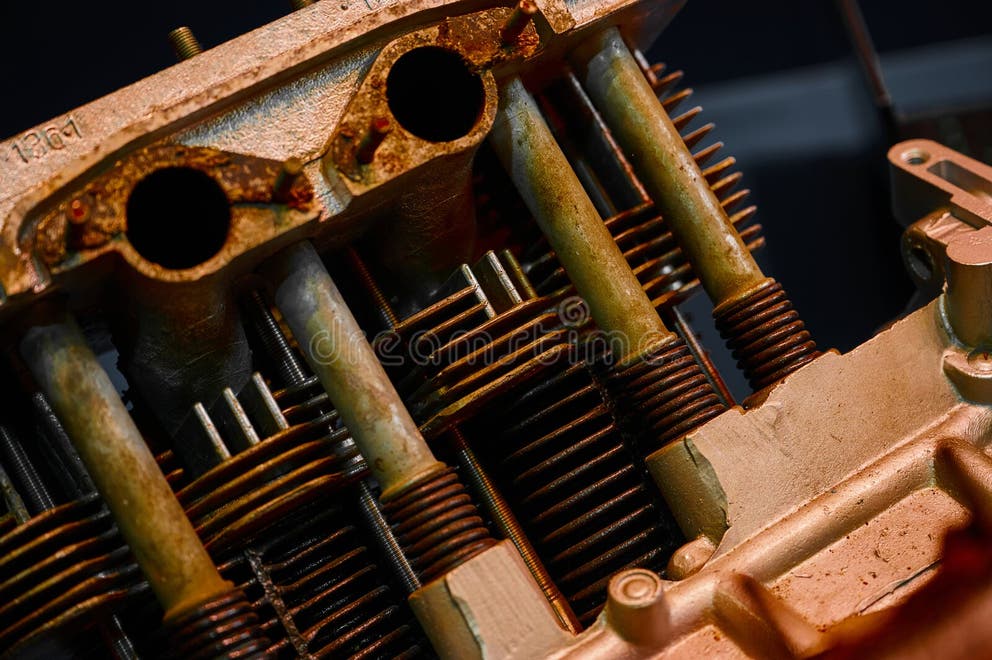 Old Internal Combustion Engine of Car with Rust in Workshop Stock Photo ...