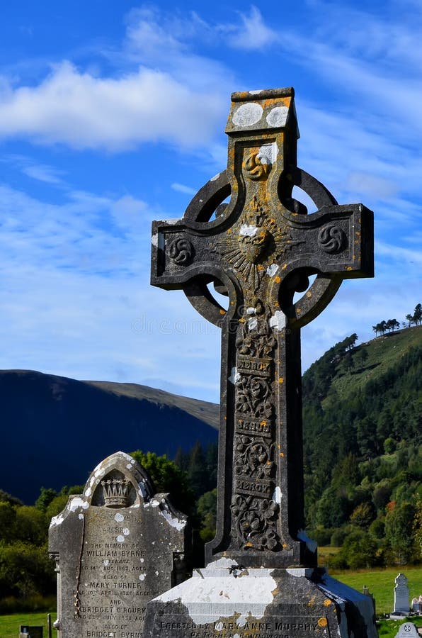 Old Ireland Celtic Stone Cross in Cemetery at Blue Sky Editorial Stock ...