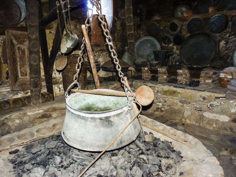 Old Iron Cauldron Pot and Spoon Stock Image - Image of cast, cauldron ...