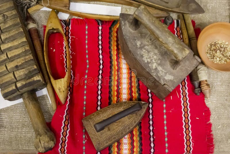 Old Iron. Close-up of Old Rusty Irons. Antique Linen Ironing Tools ...