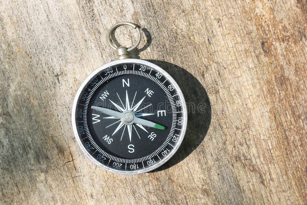 Old Compass on Tree in Forest Stock Image - Image of longitude ...