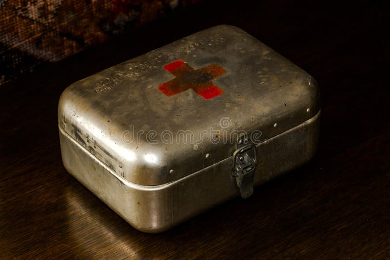 Old Iron First Aid Box with Red Cross Editorial Stock Image - Image of ...