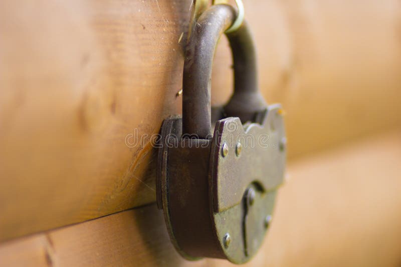 Old Iron Hinged Barn Retro Lock Closed Stock Image - Image of loop ...