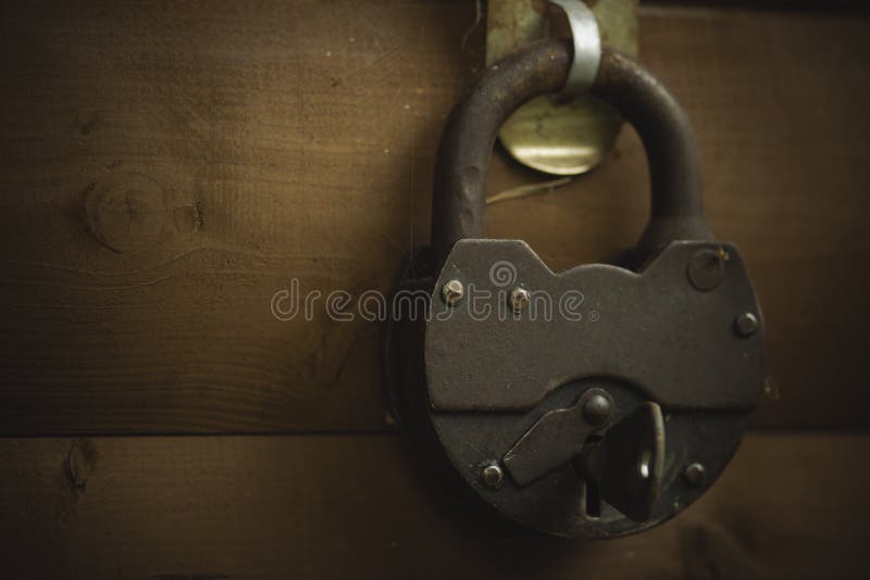 Old Iron Hinged Barn Retro Lock Closed Stock Image - Image of safe ...